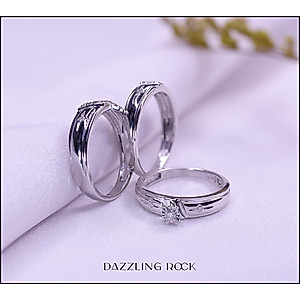 Dazzlingrock Collection 0.20 Carat Round White Diamond Cross Matching Trio Ring Set for Him & Her in 10K White Gold, Women Size 6.5 and Men Size 10.5