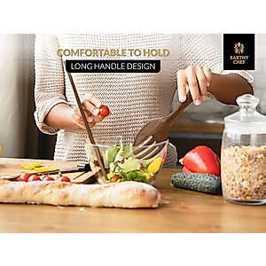 Earthy Chef wooden utensils for cooking - Premium teak kitchen utensil set - Incl. utensil holder and hanging hooks - 9-piece cooking spoon set - Non scratch & Food-grade material