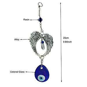Hallwayee Creative Evil Eyes Wall Pediments Alloy Hanging Decor Glass Devil’s Blue Eyes Pendant Handcraft Hanging Ornament for Car Window Home Garden Office (Angel Wings)