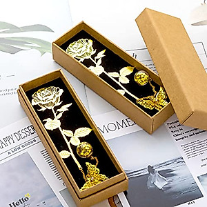 4 Pack Metal Golden Rose Bookmarks Flower Bookmark Cute Bookmarks with 3D Butterfly Pendant Chain and Box Teacher Mom Appreciation Birthday Gifts for Reader Book Lover