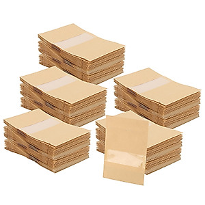 SHEUTSAN 200 Pack 4 x 6 Inch Kraft Zip Lock Pouch with Window, Brown Stand Up Pouches Bags, Resealable Bag for Dry Food, Snack