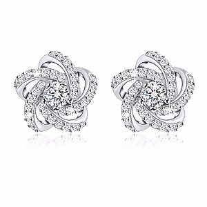GEORGE · SMITH Earrings for Women, 925 Sterling Silver Flower Stud Earrings Hypoallergenic Sliver Earrings, 5A Cubic Zirconia Earrings Jewelry Gifts for Anniversary Birthday Mother‘s Day for Women