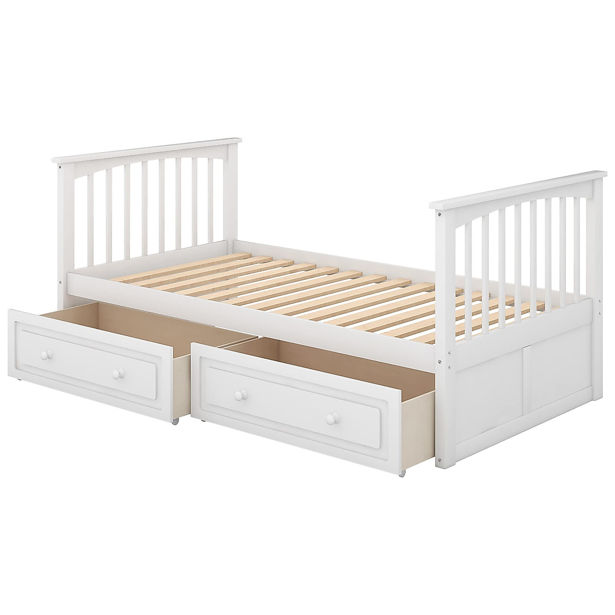 Harper & Bright Convertible Wood Twin-Over-Twin Bunk Bed with Storage Drawers and Ladder - Can Be Divided Into Two Daybeds (White)