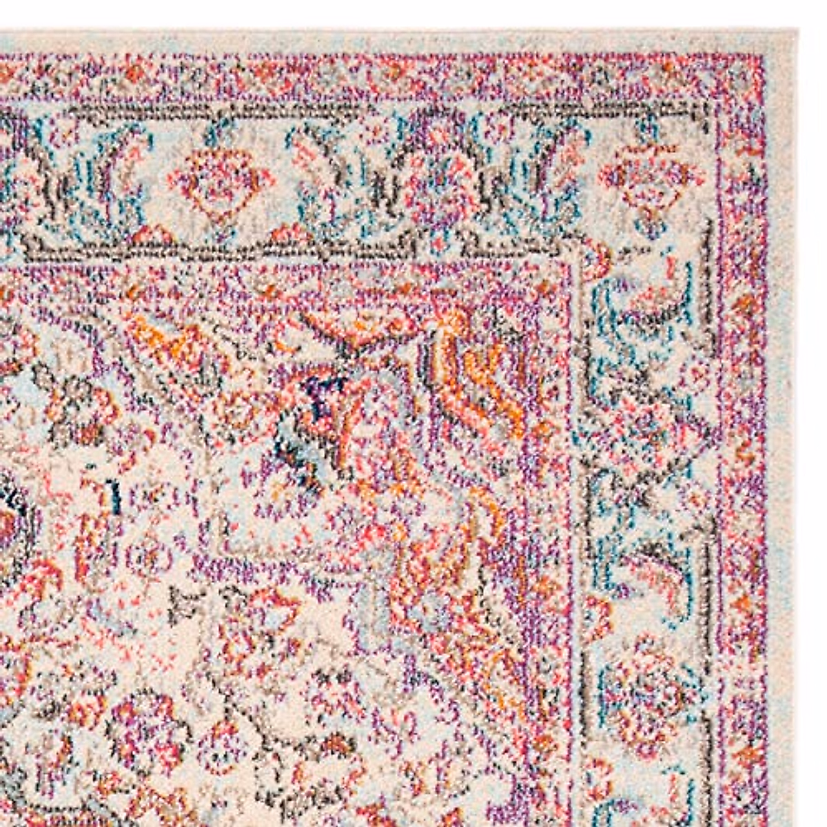 SAFAVIEH Madison Collection 8' x 10' Beige / Fuchsia MAD259B Shabby Chic Medallion Distressed Non-Shedding Living Room Bedroom Dining Home Office Area Rug