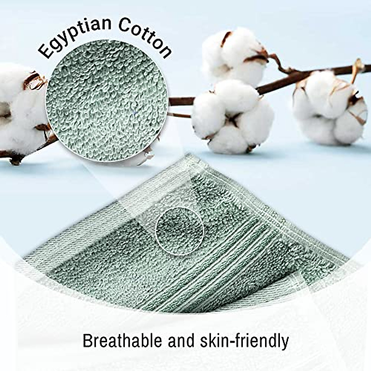 SUPERIOR Egyptian Cotton 6-Piece Towel Set, Bathroom Essentials, Towels for Bathroom, Apartment, Airbnb, Guest Bath, Face, Hand, Bath Towels, Washcloths, Absorbent, Fast Drying, Sage