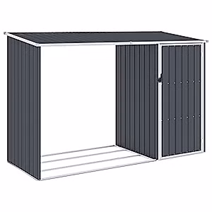 vidaXL Garden Firewood Shed Storage Building Tool Timber Log House Outdoor Backyard Furniture Equipment Organize Anthracite Galvanized Steel
