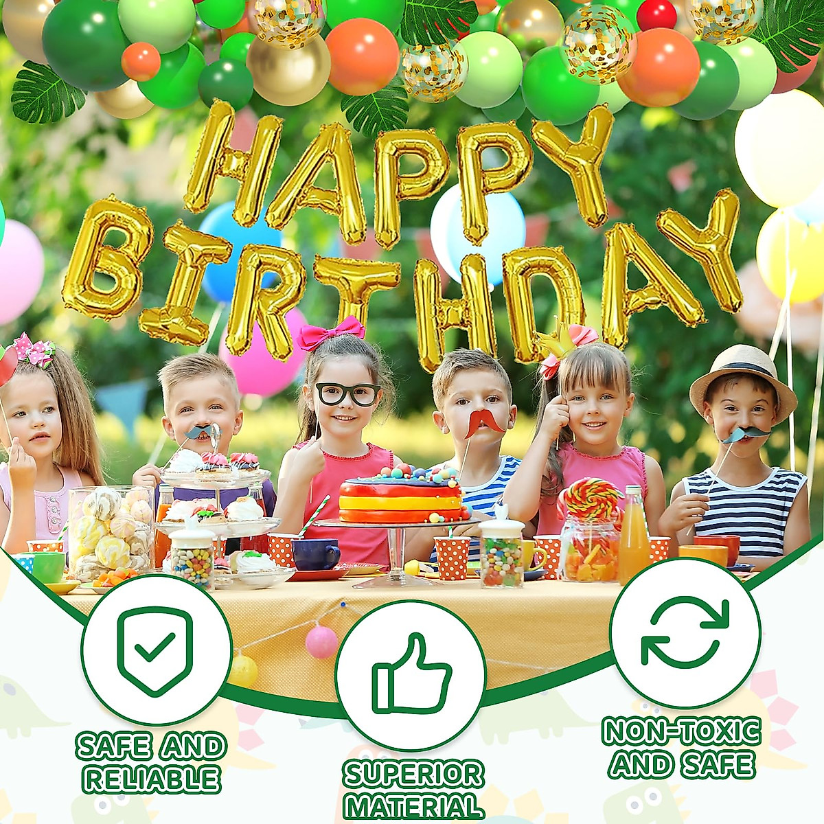 125pcs Dinosaur Birthday Party Decorations Supplies, Dinosaur Balloons Arch Garland Kit with Fringe Curtain, Dinosaur Balloons for Jungle Dinosaur Baby Shower Decorations for Boy Kids