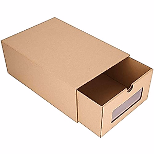 MYOYAY Shoe Box (20PCS) with Transparent Window, Waterproof Stackable Cardboard Storage Boxes, Heavy Duty Kraft Drawer Box for Shoes Sneaker Wardrobe Closet Organizer, 13.7 x 9 x5.3