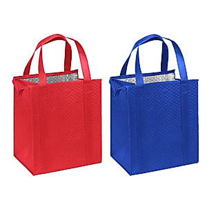 Hannah Large Capacity Heavy Duty Insulated Smart Shopping Bag - Strong Reusable Grocery Tote (2 Pack, Red & Blue)