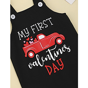 bilison My First Valentine's Day Outfit Newborn Baby Boys Clothes Bow Tie Bodysuit Print Overalls 2Pcs Romper Set 0-12 Months