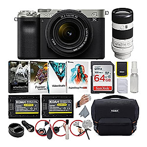 Sony Alpha a7C Full-Frame Compact Mirrorless Camera (Silver) Bundle with FE 28-60mm f/4-5.6 and 70-200mm f/4.0 G OSS Lens (6 Items)