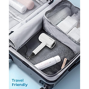 SHRATE Lightweight Ionic Hair Dryer with Diffuser - Powerful 1800W Blow Dryer for Fast Drying - Professional Low Noise Mini Hair Dryer for Travel, Gifts, Hair Styling (White)