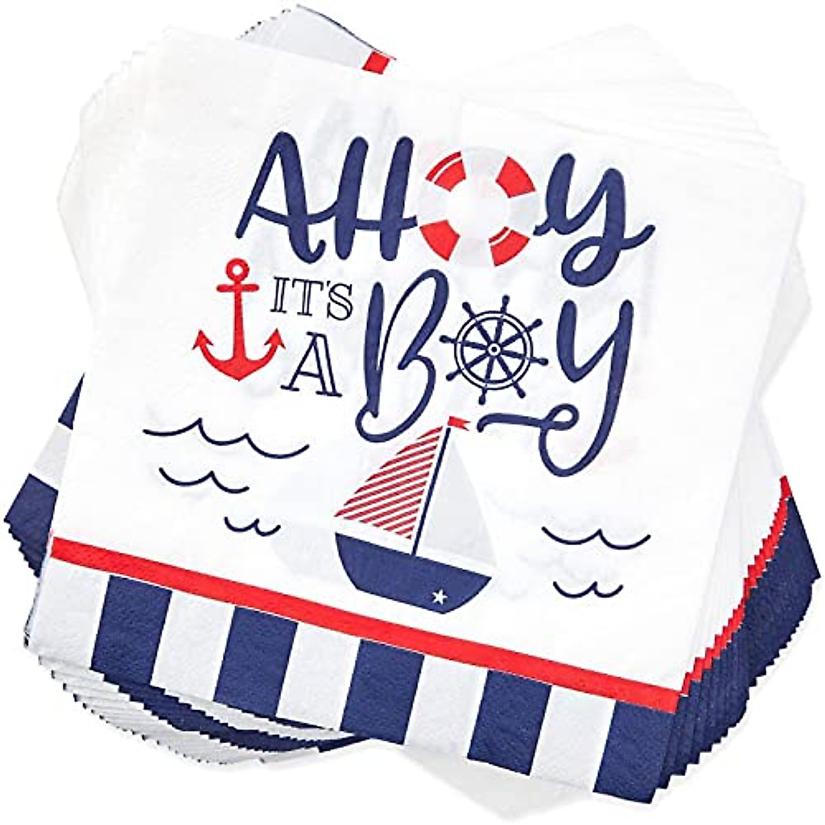 Ahoy It's a Boy Baby Shower, Nautical Anchor Theme Party Supplies, Decorations, Plates, Napkins, Tablecloth, Cups, Cutlery (24 Guests, 169 Pieces)