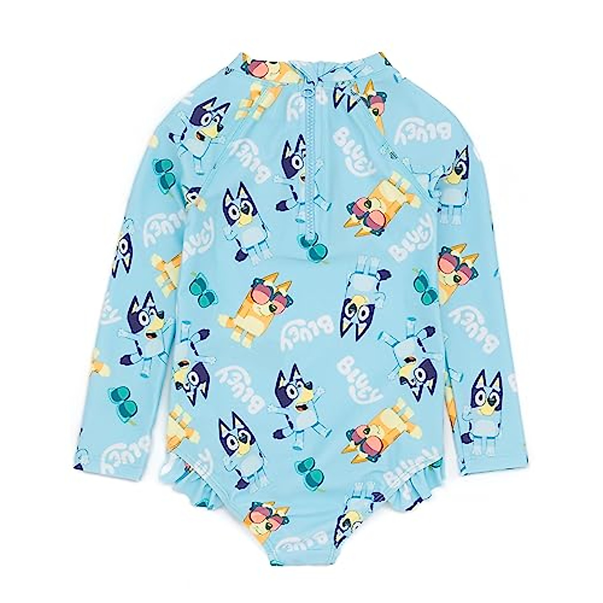 Bluey Girls Swimsuit | Baby Toddlers Blue Bingo Swimming Costume Long Sleeve with Frill