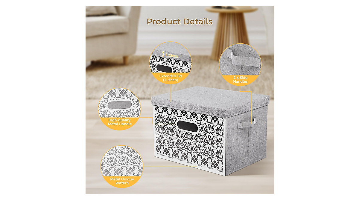 Iirios Storage Bins With Lids, 3 Pack Linen Foldable Storage Bins ...