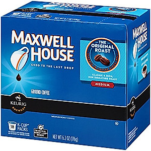 Maxwell House Original Roast Coffee, K-CUP Pods, 18 Count (Pack of 6)