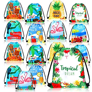 Woanger 16 Pack Hawaii Themed Party Drawstring Bags Aloha Party Drawstring Pouch Tiki Pineapple Hawaiian Party Gift Bags with Drawstring Aloha Gift Bag for Birthdays, Bridal Shower, Samples, Events