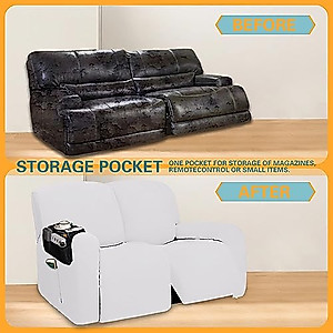 Auctus Loverseat Slipcovers, Waterproof Recliner Slipcovers, Velvet 6-Piece Set, Skin-Friendly Double Sofa Cover, Recliner Cover Waterproof and Washable, Armrest Storage Bag Included(Beige)