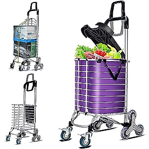 Grocery Stair Climber Shopping Cart with 8 Wheels, Folding Shopping Carts for Groceries with Double Handle for Utility Shopping Cart Purple