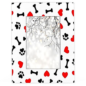 Dog Paw Red Heart 8x10 Picture Frame Wooden Picture Frames for Wall Hanging & Tabletop Decor Display 8x10 or 8x8 Picture Collage Family Weddings Christmas Photo Frame for Gift