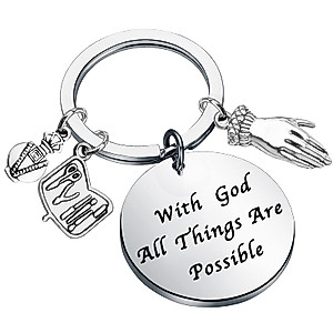 BEKECH Manicurist Keychain Gift With God All Things Are Possible Manicure Technician Keychain Gift for Nail Tech Nail Artist Cosmetology Gift for Graduate (silver)