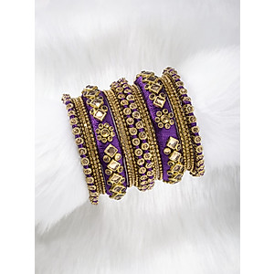 Aheli Ethnic Handmade Silk Thread Faux Stone Studded Bangle Set Chudha Indian Traditional Wedding Wear Fashion Jewelry for Women (Purple)