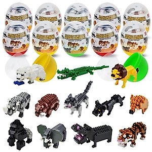JOYIN 12 Pcs Prefilled Easter Eggs with Fierce Animal Building Blocks for Easter Eggs Hunt, Easter Basket Stuffers/Fillers, Party Favor, Classroom Prize Supplies,Rewards, Games, Good Bag Fillers
