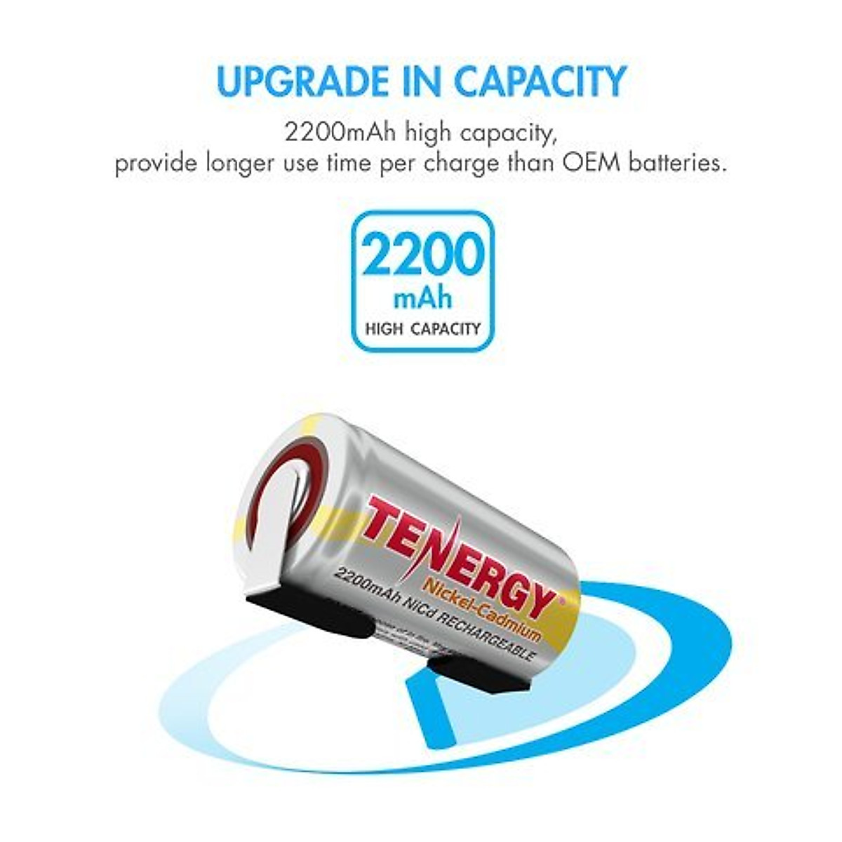 Tenergy 2200mAh Sub C NiCd Battery for Power Tools, 1.2V Flat Top Rechargeable Sub-C Cell Batteries with Tabs, 15-Pack