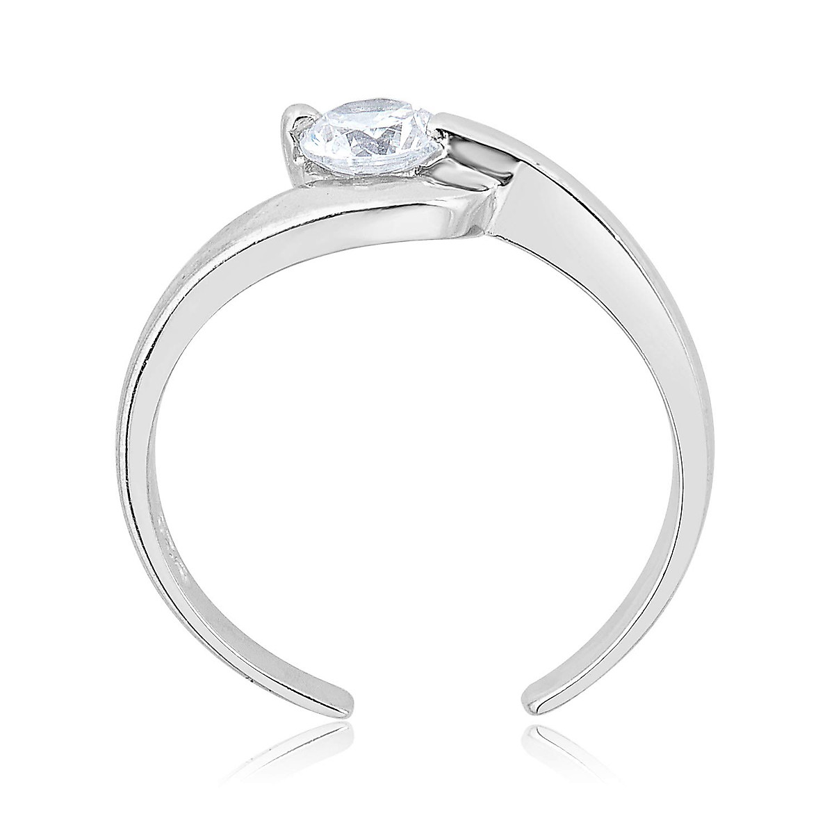 AVORA 925 Sterling Silver Adjustable Solitaire Toe Ring with Simulated Diamond CZ