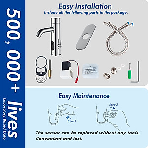 TUSEE Manual and Automatic Faucet, Touchless Bathroom Faucet with One Temperature Control Rod, Chrome, TS-5303C
