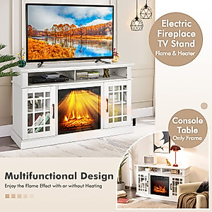 Tangkula Electric Fireplace TV Stand for TVs Up to 50 Inch, Fireplace Entertainment Center with Two Side Cabinets & Adjustable Shelves, Electric Heater with Overheat Protection, Remote Control (White)