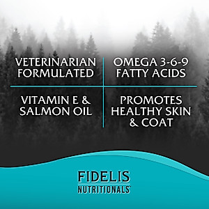 FIDELIS Skin & Coat Plus+ Dog Skin & Coat Supplement, Omega 3, Vitamin E, Salmon Oil for Dogs, Fatty Acids, Healthy Skin, Shiny Coat, Adult, Big & Small, Made in USA, Vegetable Flavor, 120 Soft Chews