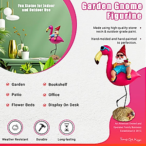 Funny Guy Mugs Garden Gnome Statue - Gnome and A Flamingo - Indoor/Outdoor Garden Gnome Sculpture for Patio, Yard or Lawn