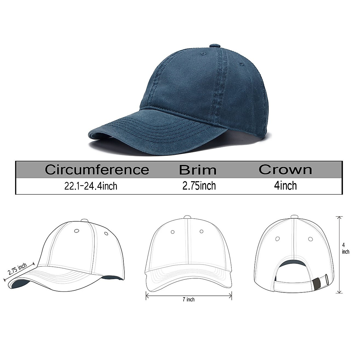 Edoneery Men Women Baseball Cap-Low Profile Adjustable Washed Cotton Golf Dad Hat Navy