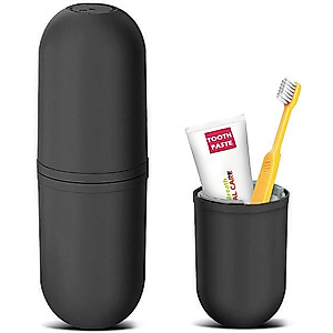 N/W Toothbrush Case Portable Travel Capsule Toothbrush Cup Holder Creative Four in One Plastic Toothbrushes Organizer High-capacity for Trips Home Business Use, Black
