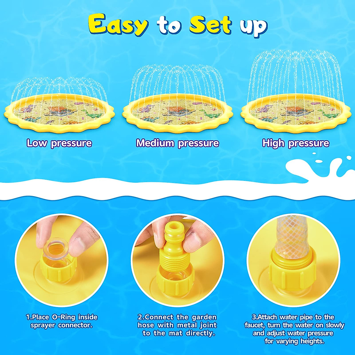 Kids Sprinkler, Splash Pad for Toddlers 3-15Y Summer Outdoor Baby Splash Play Mat 68" Kids Swimming Pool Water Toys for Backyard Fun Games Learning Party Children Toddlers Boys Girls Dogs Kids(Yellow)