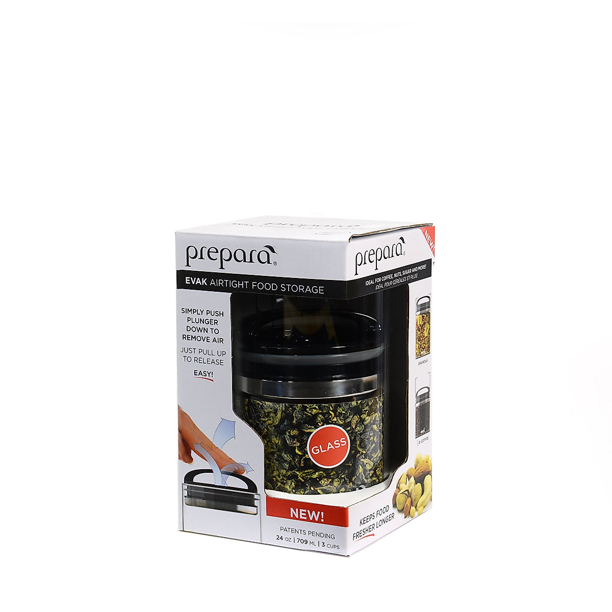 Prepara Evak Compact Glass Food Storage, 24 Ounce, Black