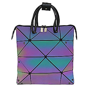 Luminous Changeable shape Geometric Women Shoulder Bag, Premium Reflective Purses Top Handle Satchel Large Handbags Holographic (Luminous)