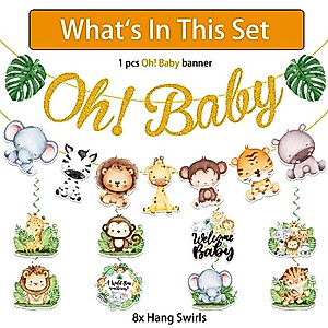 Safari Baby Shower Decorations for Boy, NO-DIY Jungle Baby Shower Decorations for Boy Include Safari Birthday Banner and Hanging Swirls, Animal Baby Shower Decorations, Jungle Party Decorations