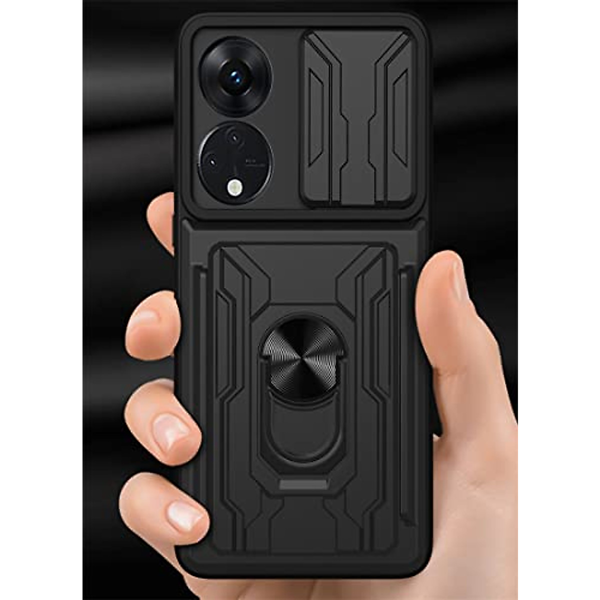 CCSmall for Oppo Reno8 T 5G Case with Slide Camera Cover, Heavy Duty Protective with Ring Kickstand & Card Holder Cell Phone Case for Oppo Reno8 T 5G LJK Red