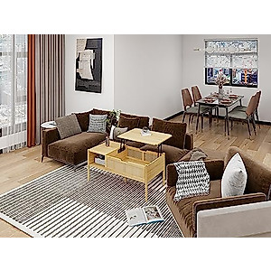 Modern Natural Bamboo and Rattan Table, Lift Coffee Table. Adjustable Storage Rack Living Room