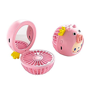 5665 Mini Portable Hand Fans, 3 Speed Adjustable USB Rechargeable Desk Fan with Mirror，Makeup Eyelash Fan，Key Chain，Folding 180° Rotating Free Adjustment for Camping Traveling Household (pink)