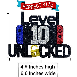 10th Birthday Video Game Cake Topper Level 10 Unlocked Cake Topper for Kids Boy Girl 10-Years-Old Birthday Party Decoration