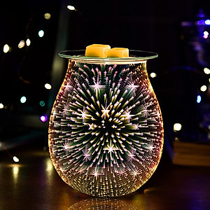 Lovegerger Electric Wax Warmer for Scented Candle Wax for Gifts & Home Decoration,Wax Burner for Aromatherapy,Fragrance Candle Night Light with 2 Light Bulbs(3D Starburst)