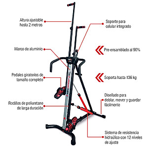 MaxiClimber XL-2000 Hydraulic Resistance Vertical Climber. Combines Muscle Toning + Aerobic Exercise for Maximum Calorie Burn. 12 Resistance Levels, Lightweight Aluminum Mainframe, Free Fitness App.