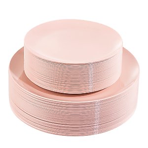 KIRE 60PCS Pink Plastic Plates Disposable-Heavy Duty Pink Plates for Party/Mothers Day/Easter-Include 30Pieces 10.25inch Pink Dinner Plates and 30Pieces 7.5inch Pink Dessert/Salad Plates