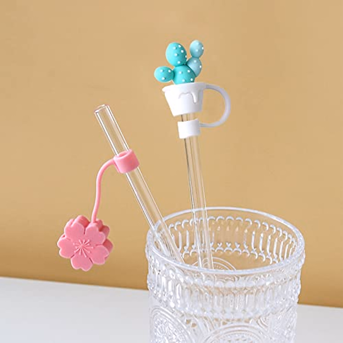 YEJAHY 6Pcs Silicone Straw Cover, Dust-Proof Straw Plugs, Reusable Drinking Dust Caps, Cute Straw Covers Protector, Drinking Straw Tips Lids (Flower)