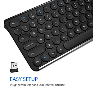 Arteck 2.4G Wireless Keyboard Stainless Steel Ultra Slim Full Size Keyboard with Numeric Keypad for Computer/Desktop/PC/Laptop/Surface/Smart TV and Windows 10/8/ 7 Built in Rechargeable Battery