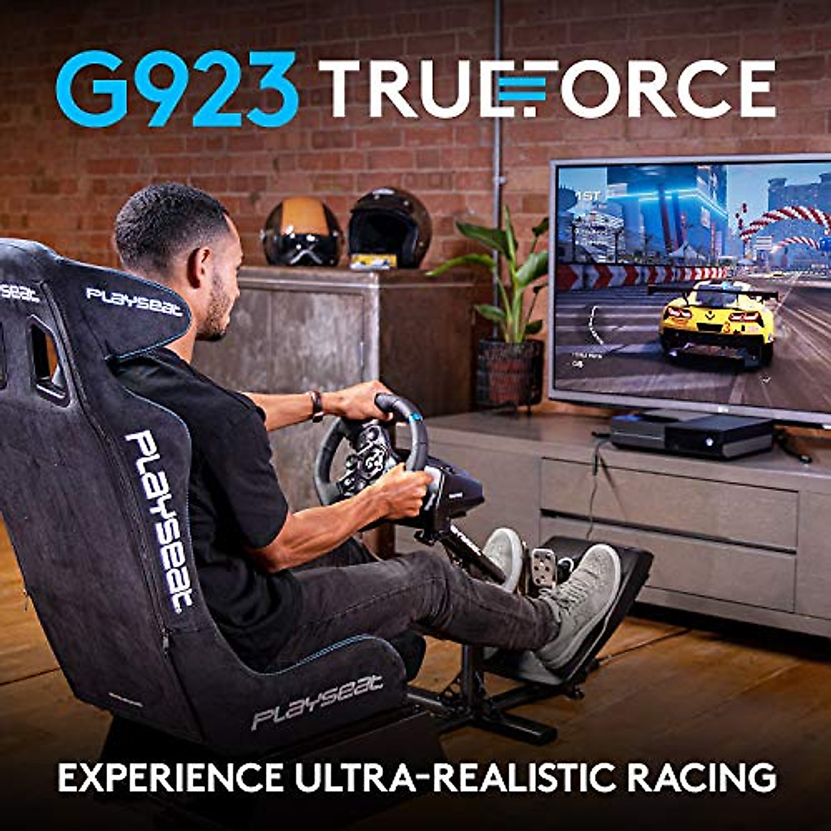 Logitech G923 Racing Wheel and Pedals for Xbox X|S, Xbox One and PC featuring TRUEFORCE up to 1000 Hz Force Feedback, Responsive Pedal, Dual Clutch Launch Control, and Genuine Leather Wheel Cover