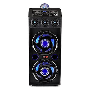 QFX SBX-412207BT Bluetooth Cabinet Floor Speaker | TWS Dual 12" Woofers, 3X 1 Tweeters | with Built-in Amplifier, LED Party Lights, Handles and Wheels | Blue